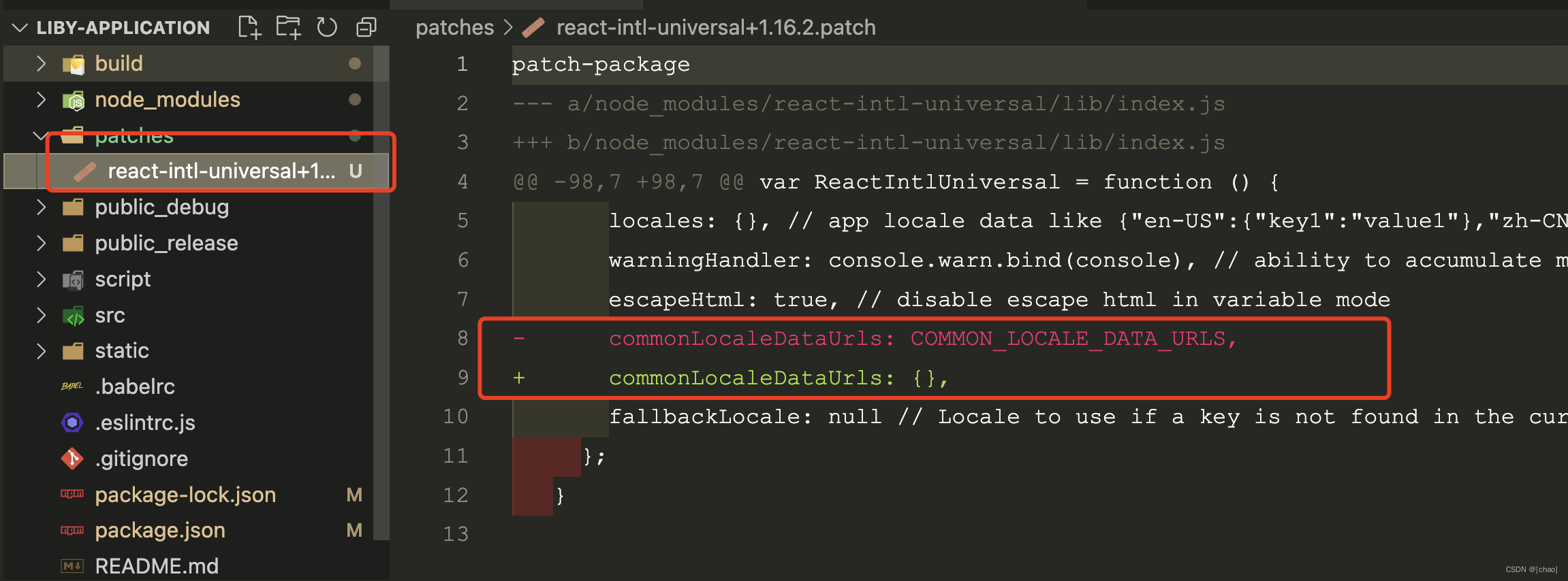 patch-package打补丁（以react-intl-universal报错问题为例）_npx patch-package 报错-CSDN博客