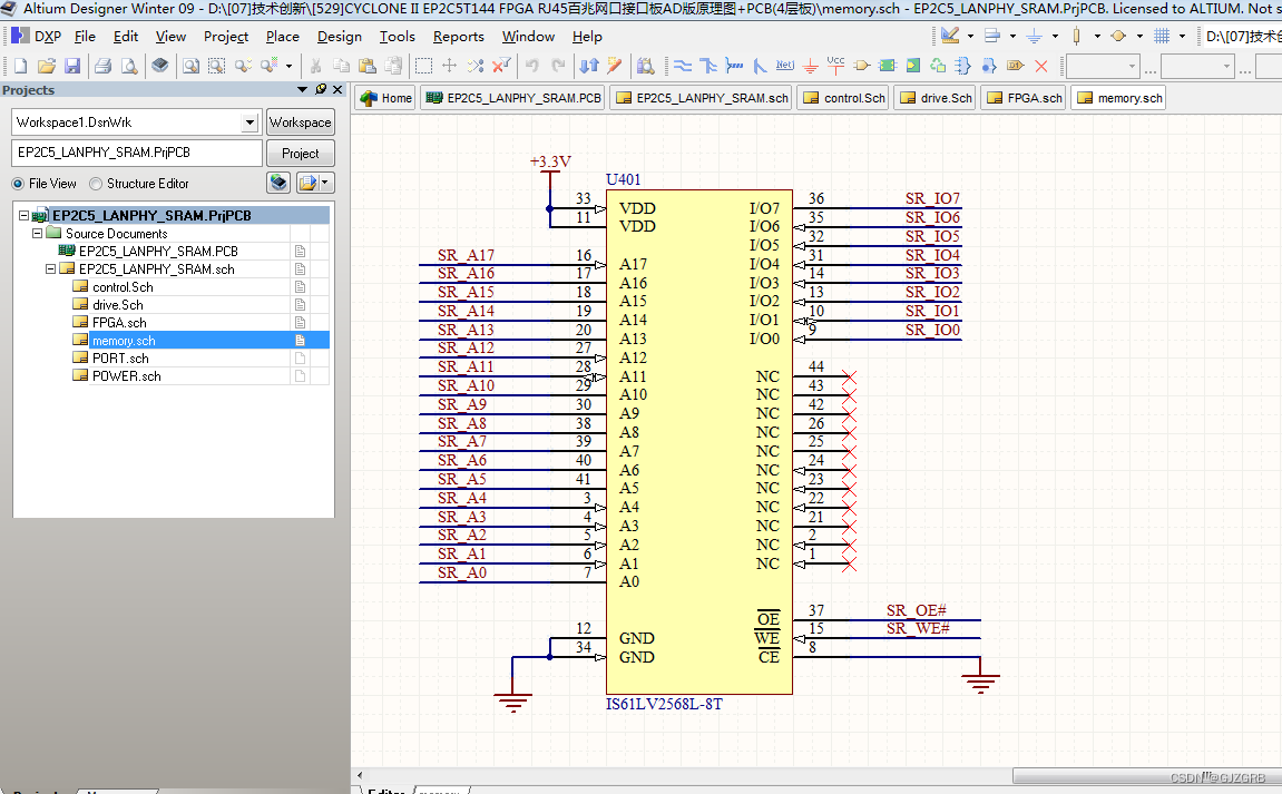 基于EP2C5T144芯片设计CYCLONE2 FPGA RJ45百兆网口控制板硬件（原理图+PCB）工程文件，AD09设计的硬件工程文件 ...