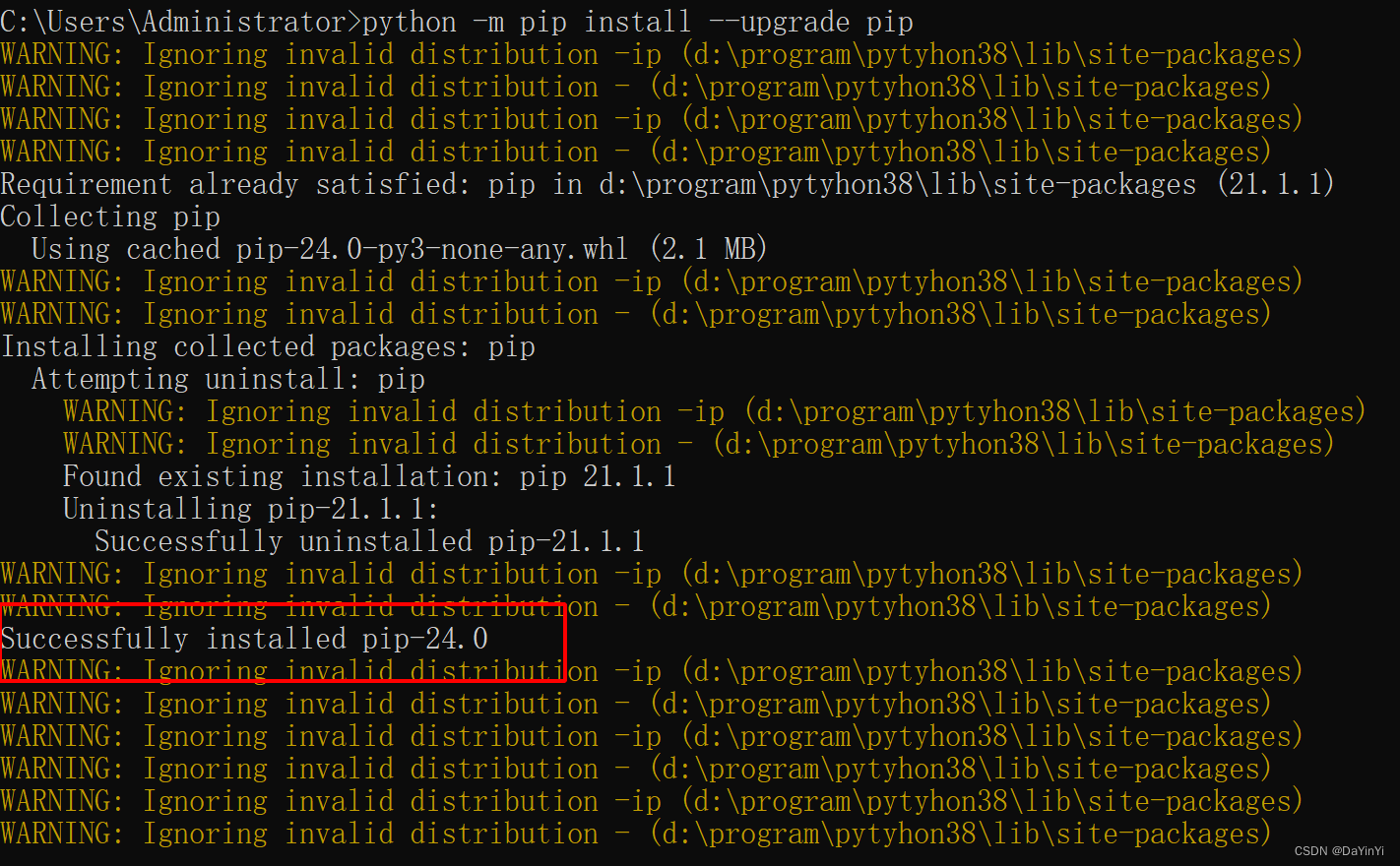 pip安装第三方库 报错：You should consider upgrading_warning: you are using pip version 21.1.2; however-CSDN博客
