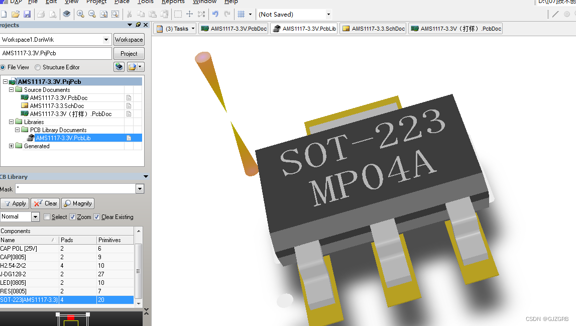 基于AMS1117-3.3V芯片 电源模块 AD09设计硬件原理图+PCB+3D封装库）文件_ams1117-3.3芯片文档-CSDN博客
