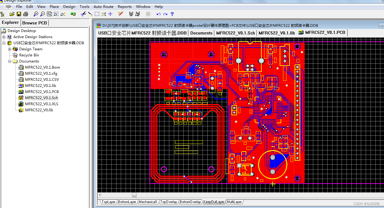 基于mcu1356mhz Mfrc522 射频nfc读卡器protel设计硬件（原理图pcb）ddb工程文件mfrc522 Pcb文件 Csdn博客