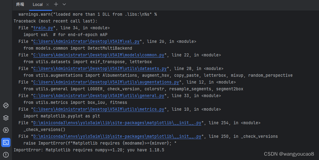 Importerror Matplotlib Requires Numpy＞120； You Have 1185matplotlib Requires Numpy120