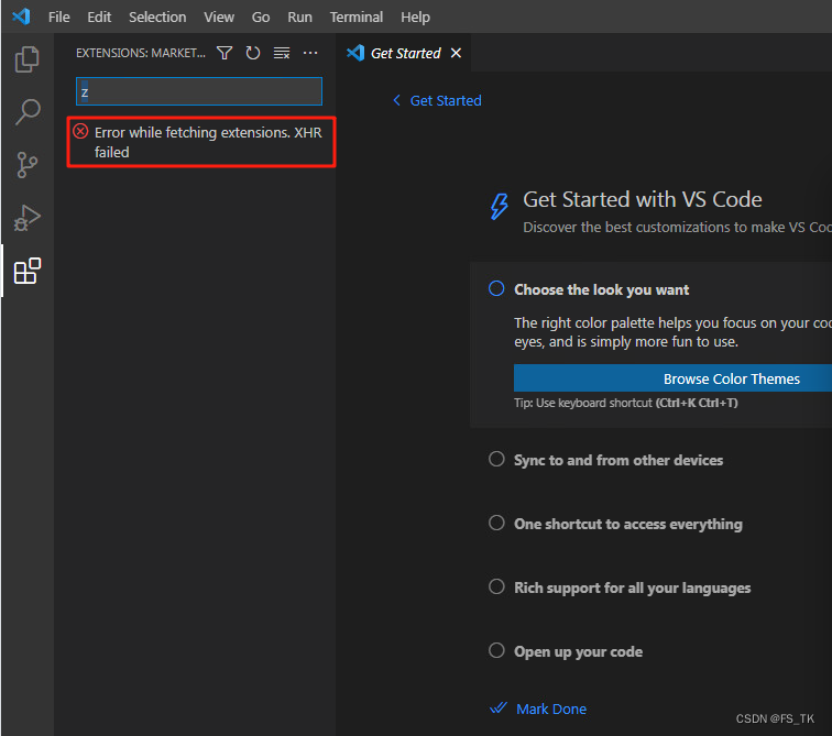 关于vscode 安装扩展插件时提示 Error While Fetching Extensionsxhr Failed” 解决办法vscode Error While Feching
