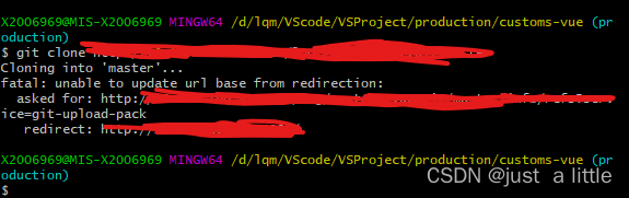 在本地克隆分支报fatal: unable to update url base from redirection类型的错误_fatal: unable to update url base ...