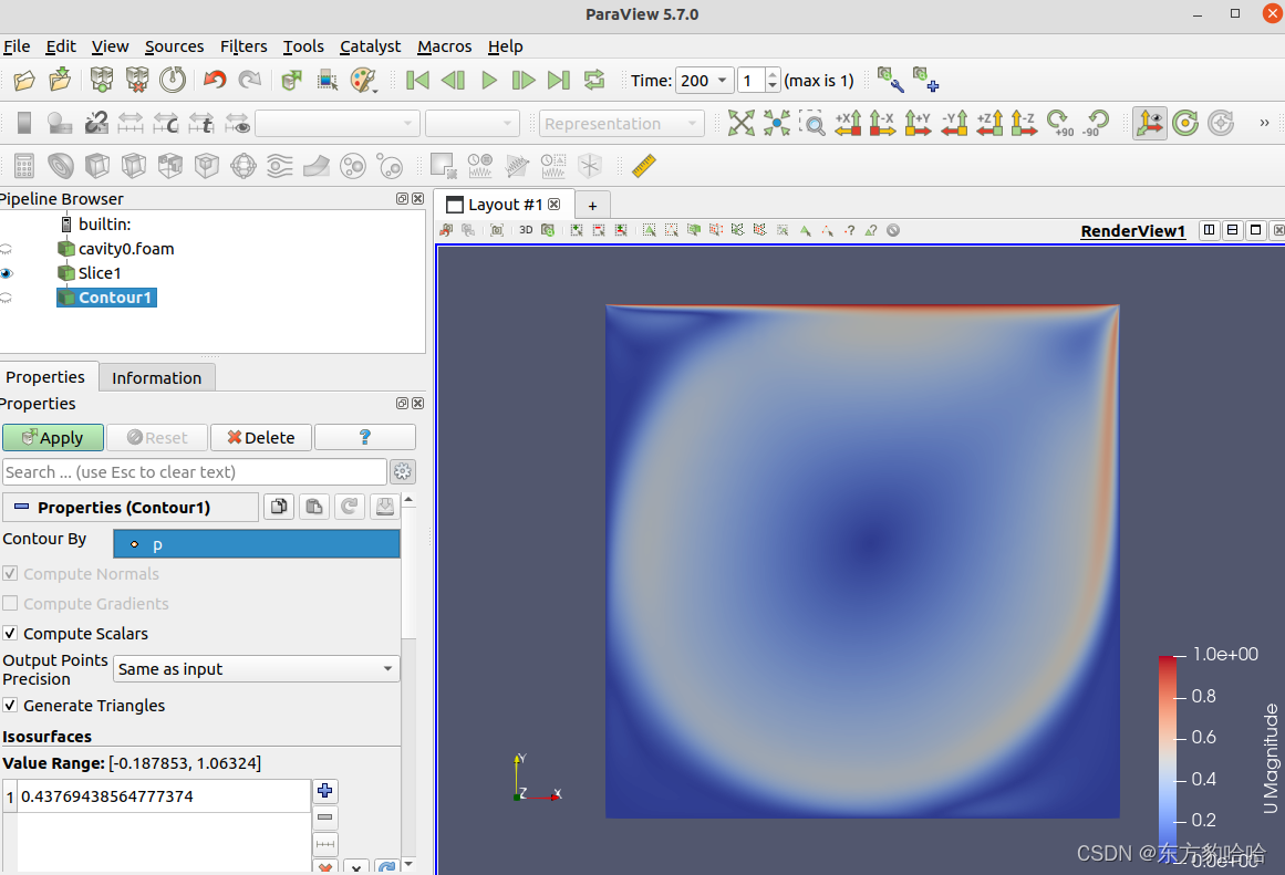 Openfoam中的cavity算例在paraview中取速度等值线 Paraview Cavity Csdn博客