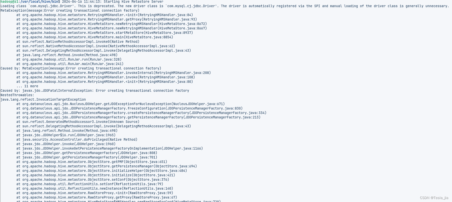 可启动Hive，无法使用Hive：Unable to instantiate org.apache.hadoop.hive.ql.metadata ...