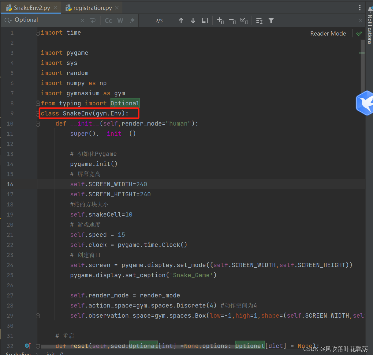 TypeError: SnakeEnv.reset() got an unexpected keyword argument ‘seed ...