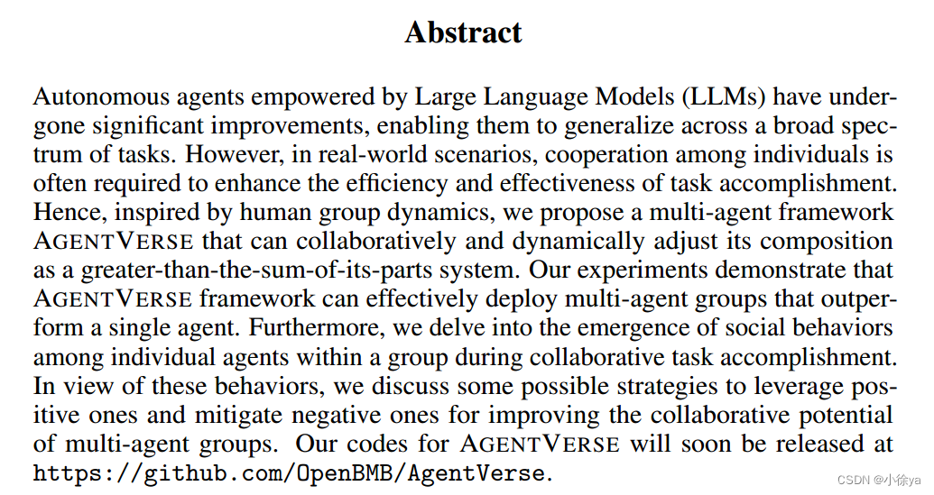 AgentVerse: Facilitating Multi-Agent Collaboration and Exploring Emergent Behaviors in Agents-CSDN博客