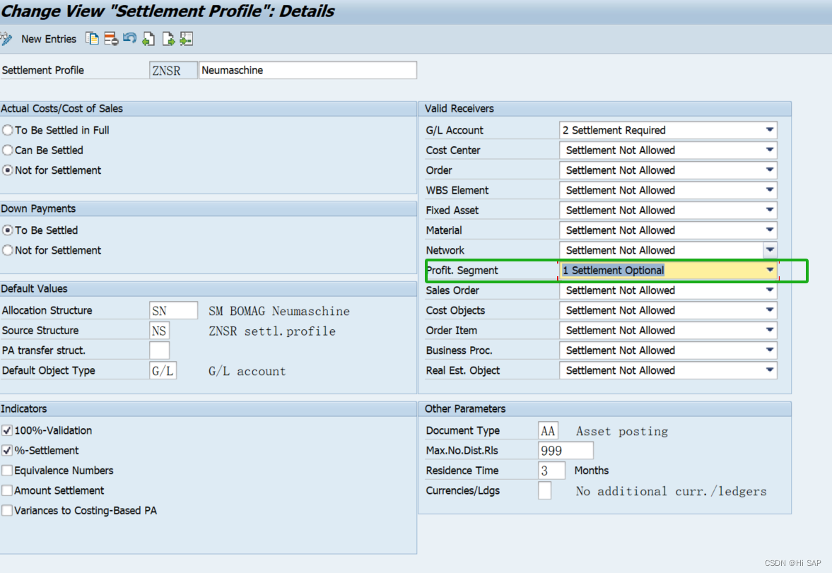 SAP FICO KO02 Error Message KD132: XX is not allowed by settlement profile XXXX for this sender ...