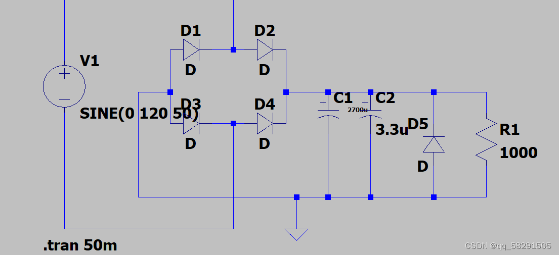硬件设计学习记录1：利用ltspice软件设计仿真一个ac-dc电路_ltspice ac dc-CSDN博客