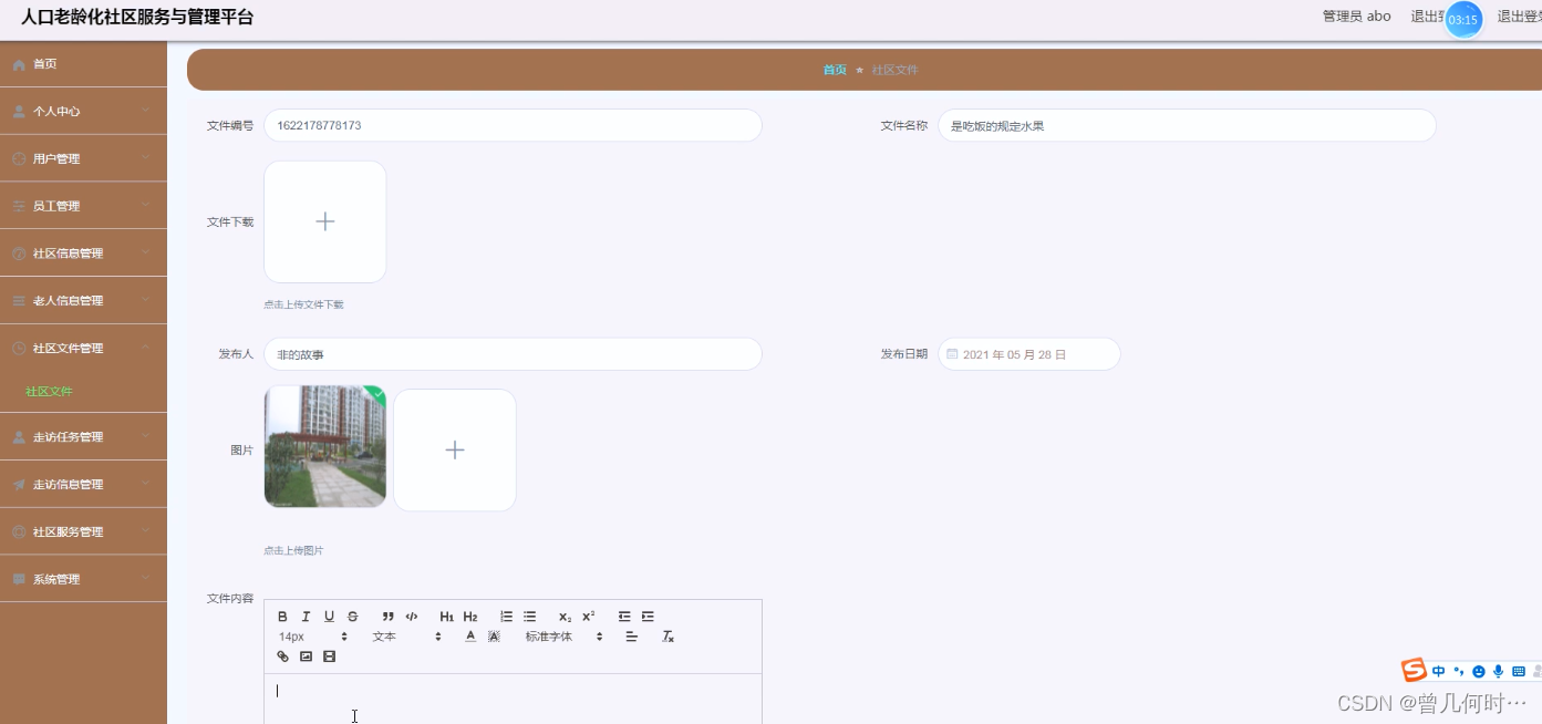 基于javaspring Bootmysql的人口老龄化社区服务与管理平台源码数据库文档 Csdn博客