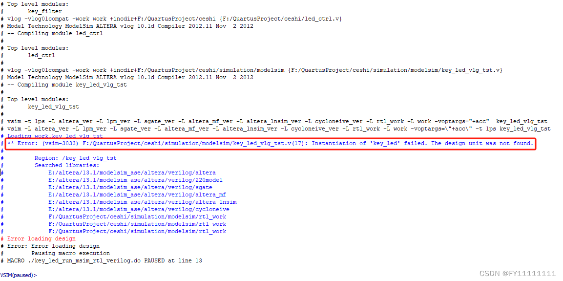 Error: (vsim-3033) F:/QuartusProject/ceshi/simulation/modelsim/key_led_vlg_tst.v(17): Instantia ...