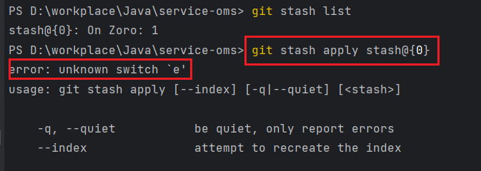 git stash apply stash@{0} 提示unknown switch `e‘-CSDN博客