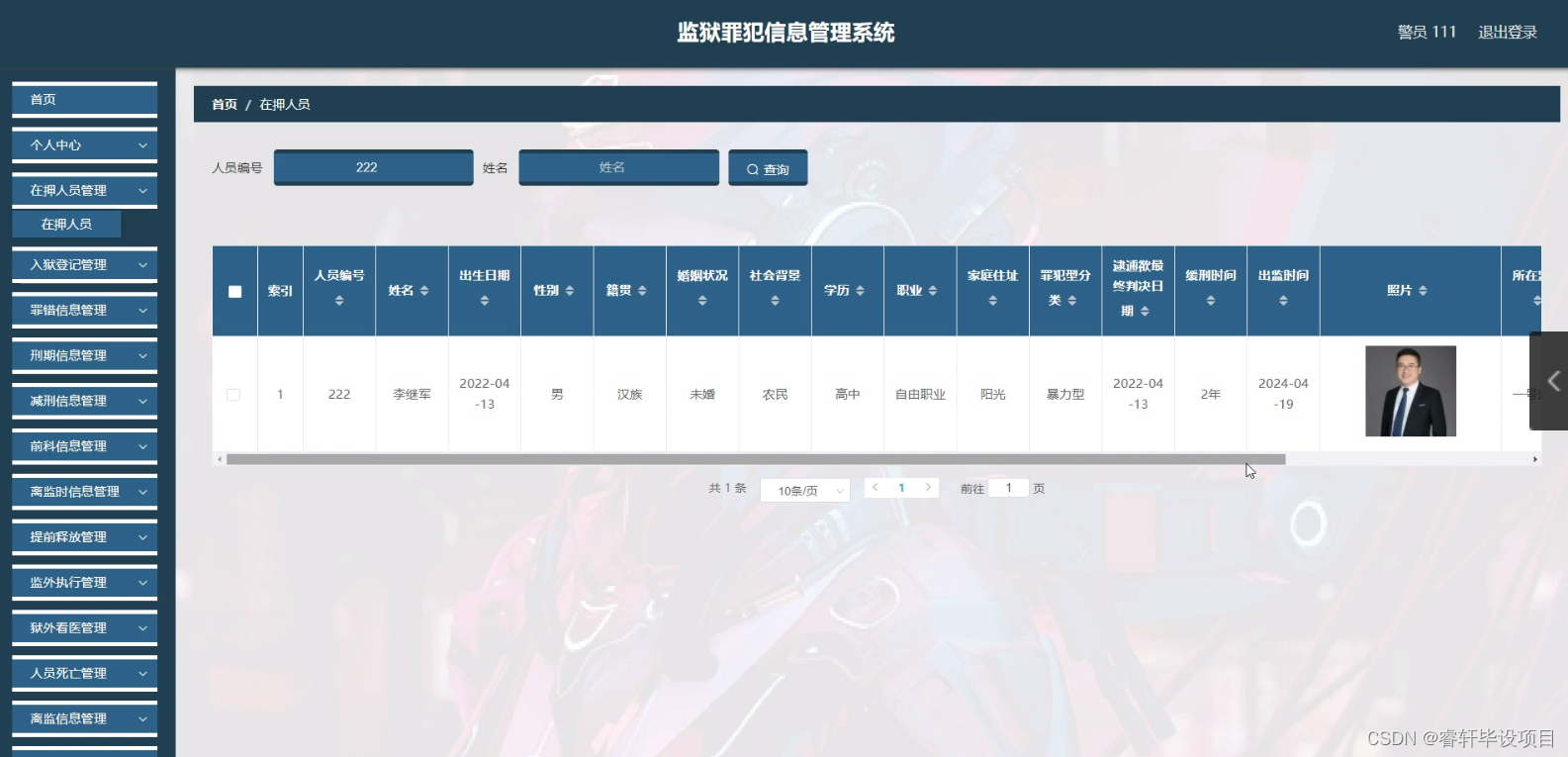 【附源码】计算机毕业设计监狱罪犯信息管理系统（javaspringbootmysqlmybatis论文管理犯罪信息系统的源代码 Csdn博客 