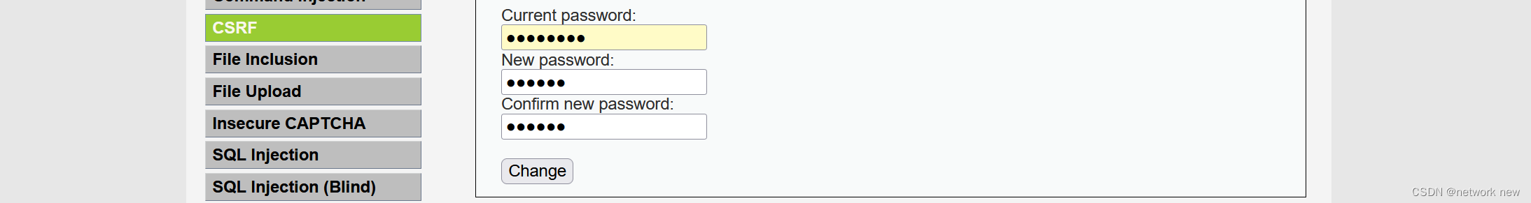 CSRF漏洞DVWA靶场的LOW级别的例子演示_在low安全级下实现csrf漏洞攻击-CSDN博客