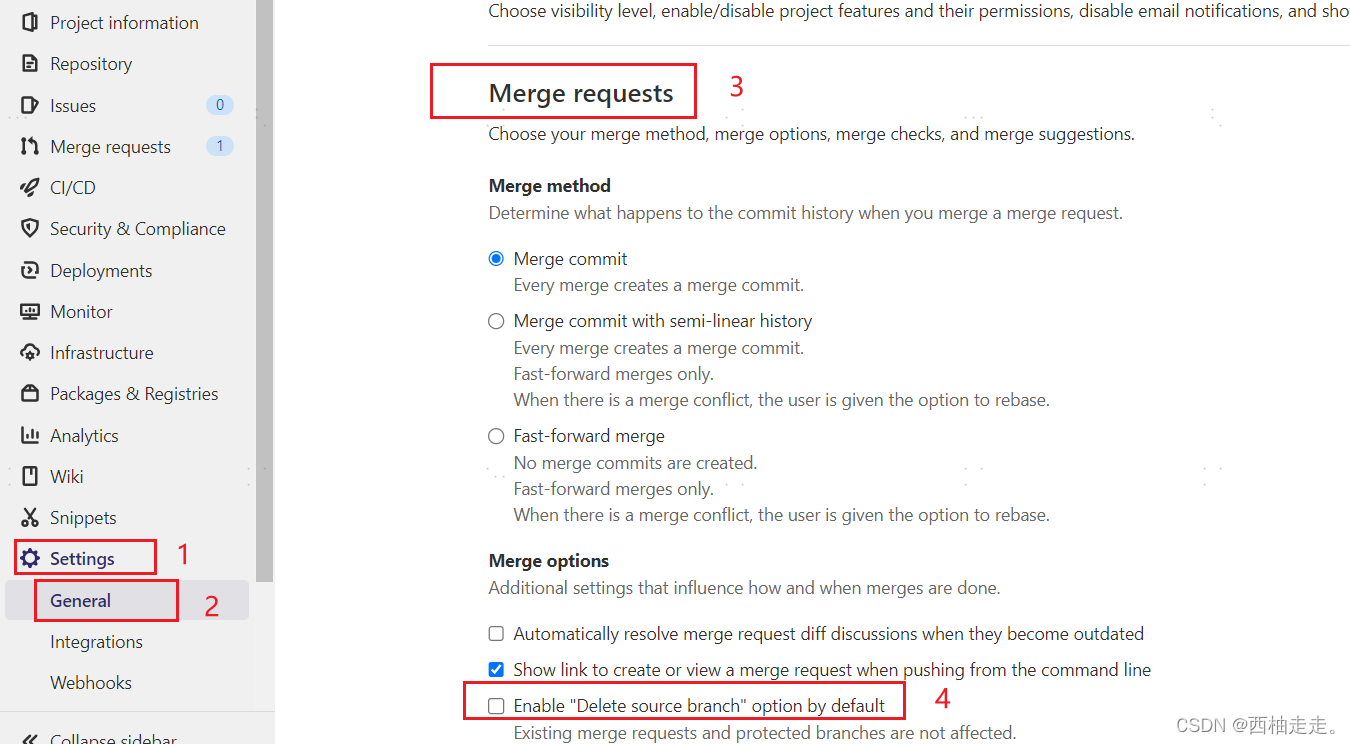 gitlab中合并代码，取消默认删除分支Delete source branch选项-CSDN博客