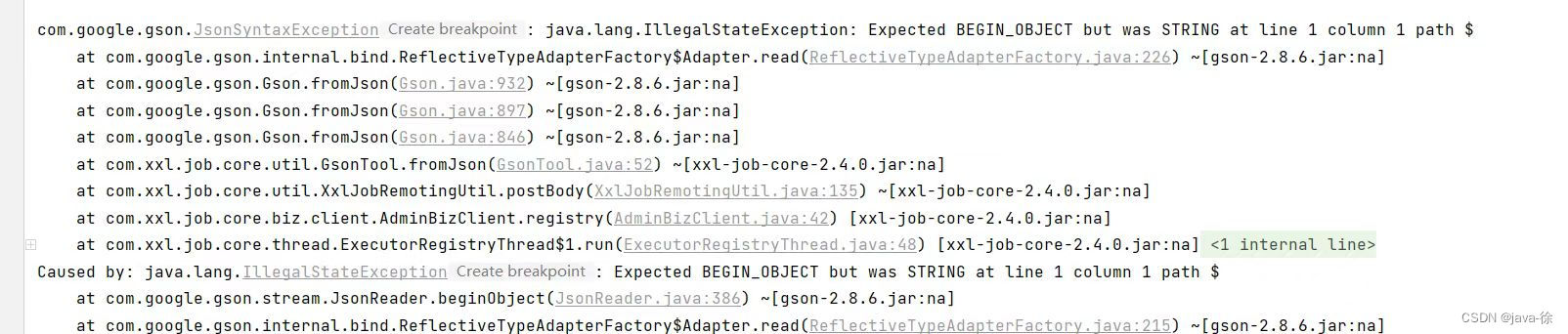 xxl-job的Expected BEGIN_OBJECT but was STRING at line 1 column 1 path$_xxl-job expected an int ...