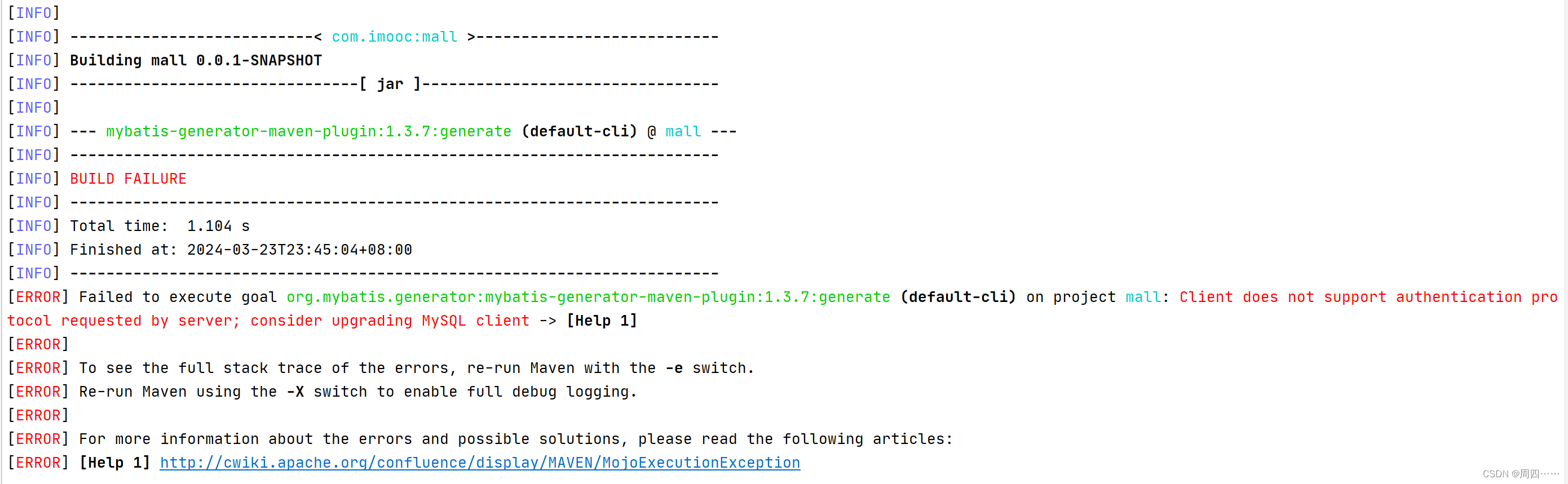[ERROR] Failed to execute goal org.mybatis.generator:mybatis-generator-maven-plugin:1.3.7 ...
