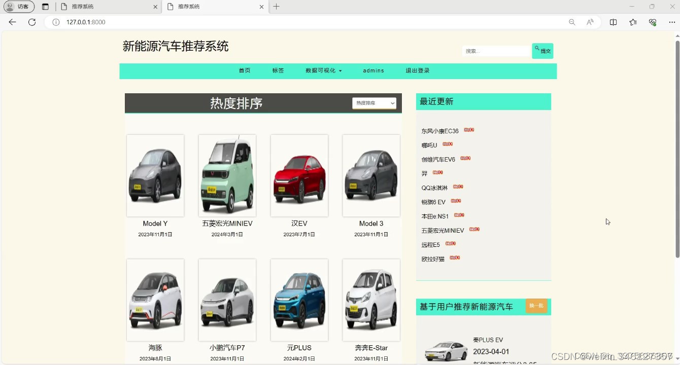 大数据毕业设计:python新能源汽车推荐系统 协同过滤推荐算法 Echarts可视化 Django框架(源码)汽车推荐系统的推荐功能是如何实现的 Csdn博客