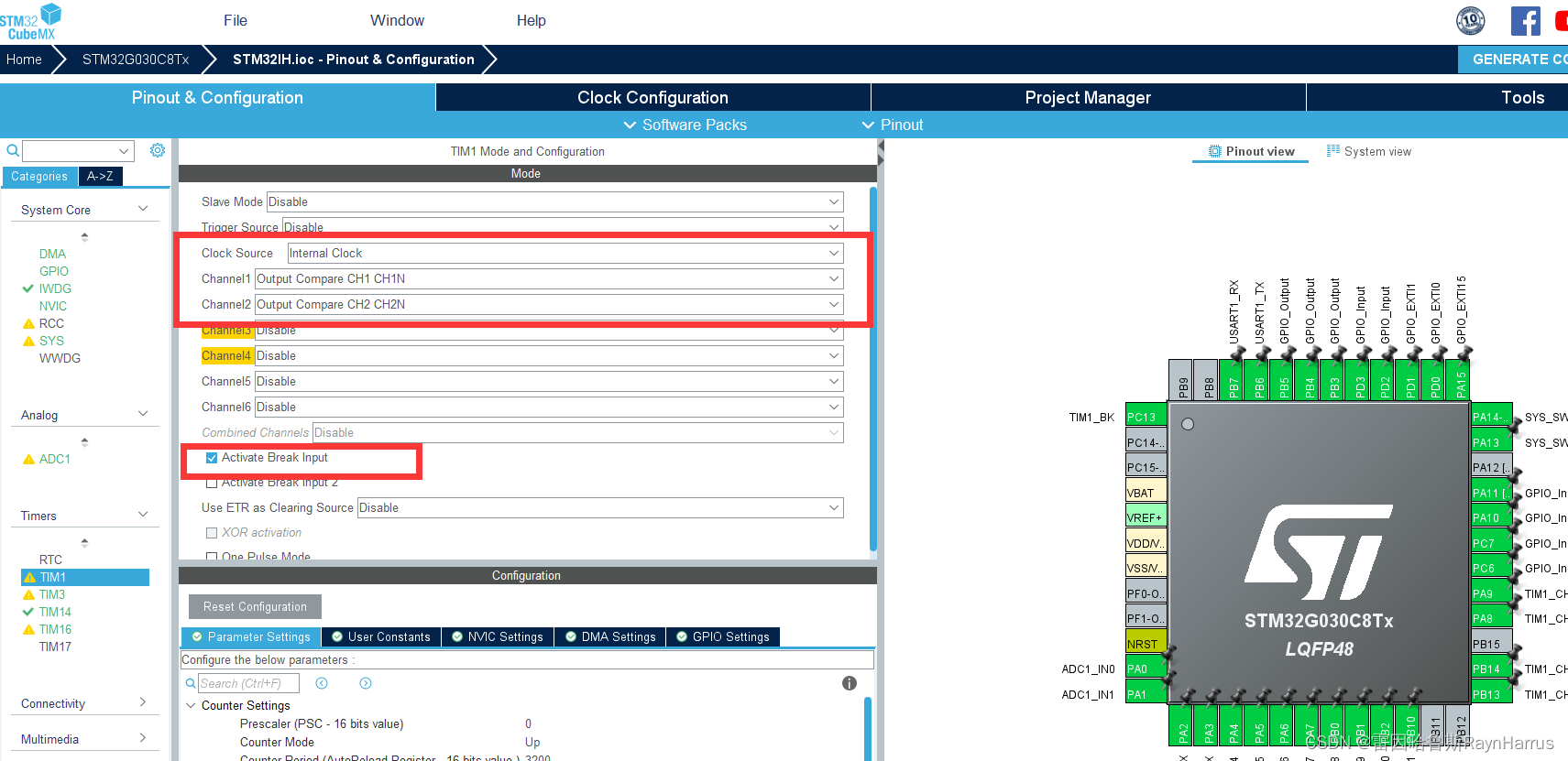 STM32cubemx配置高级定时器TIM1刹车中断（HAL库）_stm32刹车中断-CSDN博客