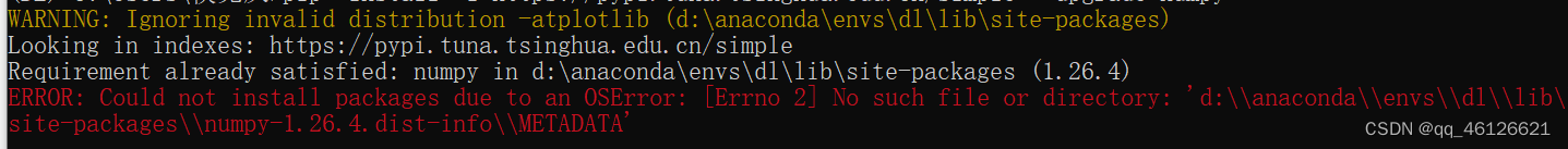WARNING: Ignoring invalid distribution -atplotlib (d:\anaconda\envs\dl\lib\site-packages ...