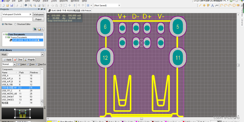 MINI MICRO A型B型D型USB type-c母座 USB 封装库Altium库 AD元件库（ PCB封装库）-CSDN博客
