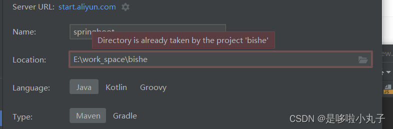 创建springboot时Directory is already taken by the project-CSDN博客