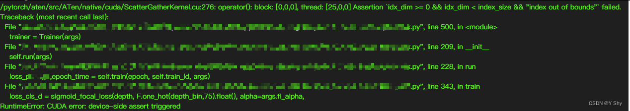 [已解决] pytorch scattergatherkernel.cu operator() block [0,0,0] thread assertion `idx_dim ＞= 0 ...