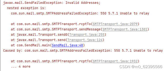JavaMail 550 5.7.1 Unable to relay异常解决方法_smtpaddressfailedexception: 550 5.7.1 unable to re-CSDN博客