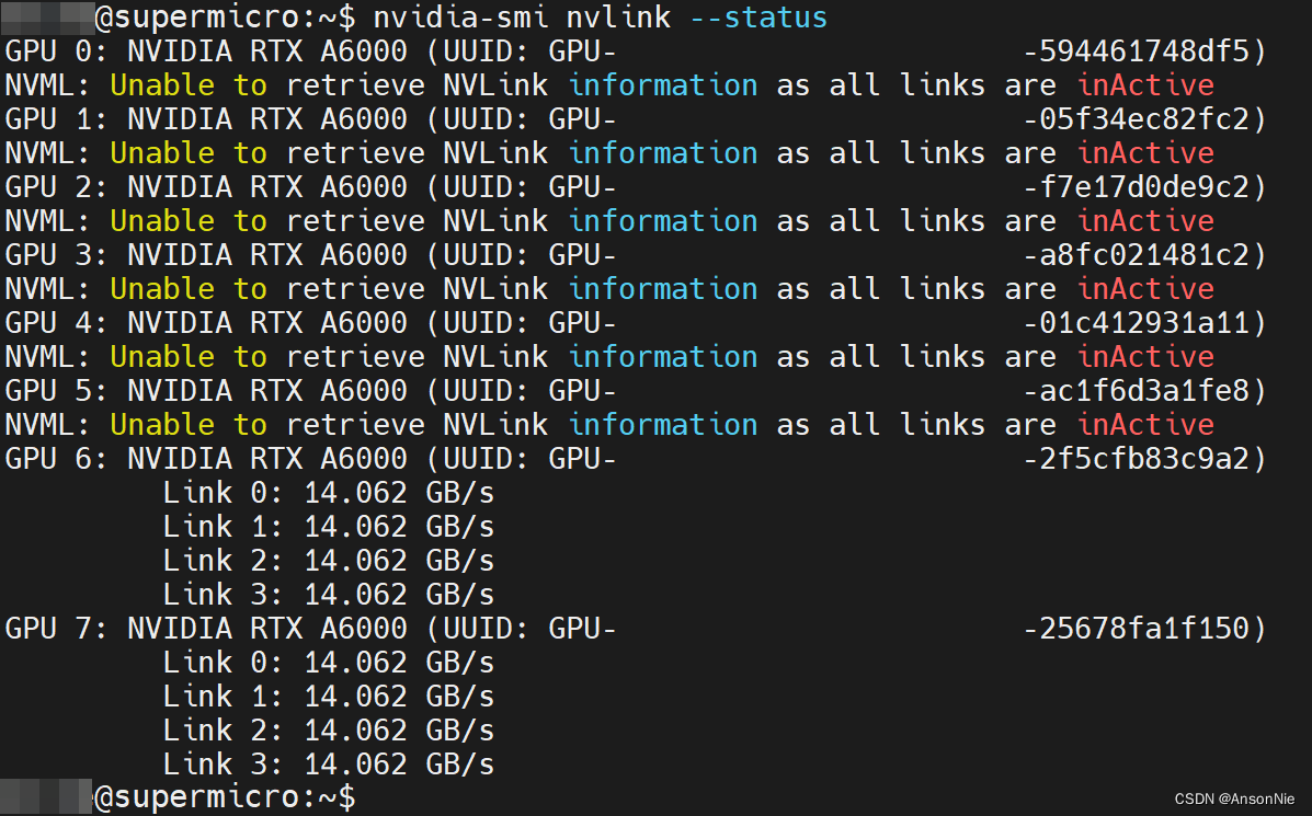 Ubuntu Linux系统检查NVIDIA信息和NVLINK信息【笔记】_nvidia-smi nvlink --status-CSDN博客