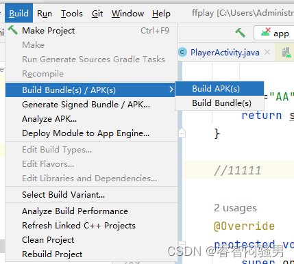 android打包apk,APK(s) generated successfully for module ‘ffplay.app.main‘ with 0 build variants ...