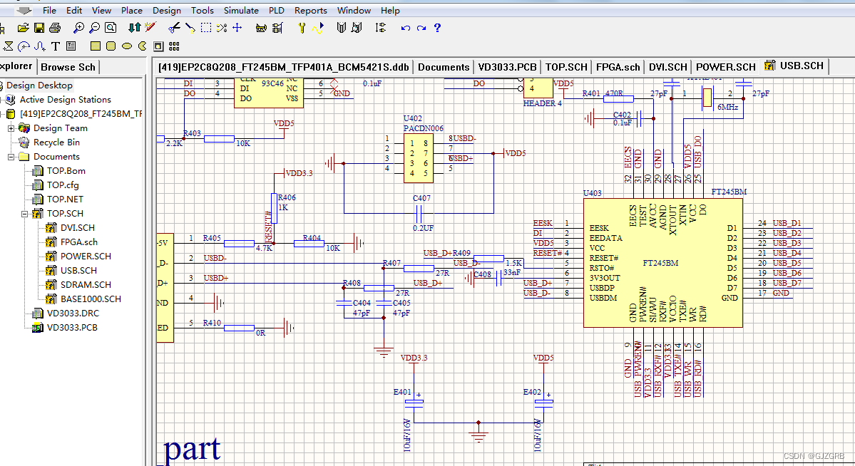 基于EP2C8Q208 FPGA +FT245BM+TFP401A+BCM5421S protel硬件原理图+PCB+FPGA设计源码_ft8u2245bm原理图-CSDN博客