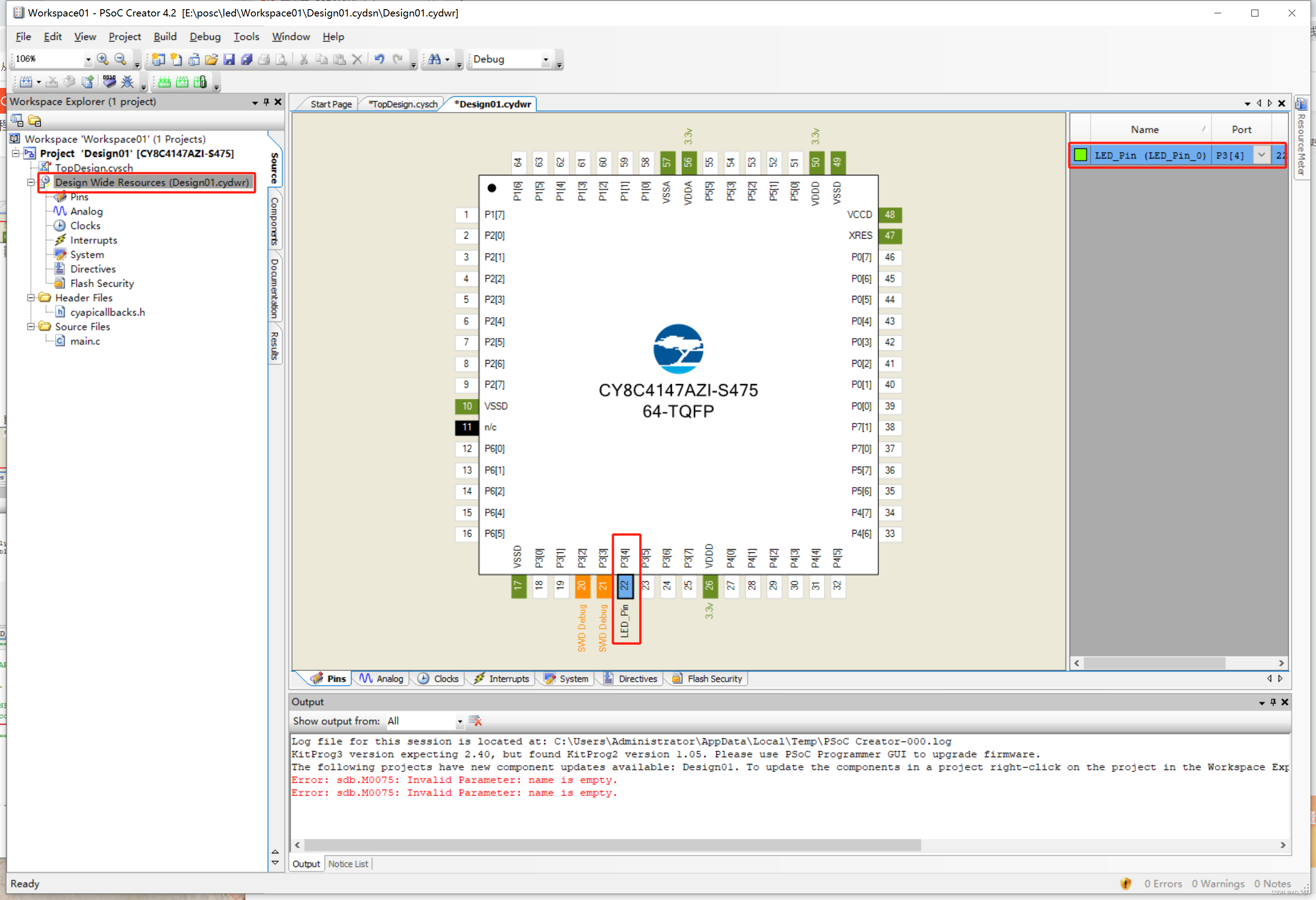 Cypress单片机（CY8C4147AZI-S475）点亮一颗LED灯_cy8c单片机烧写-CSDN博客