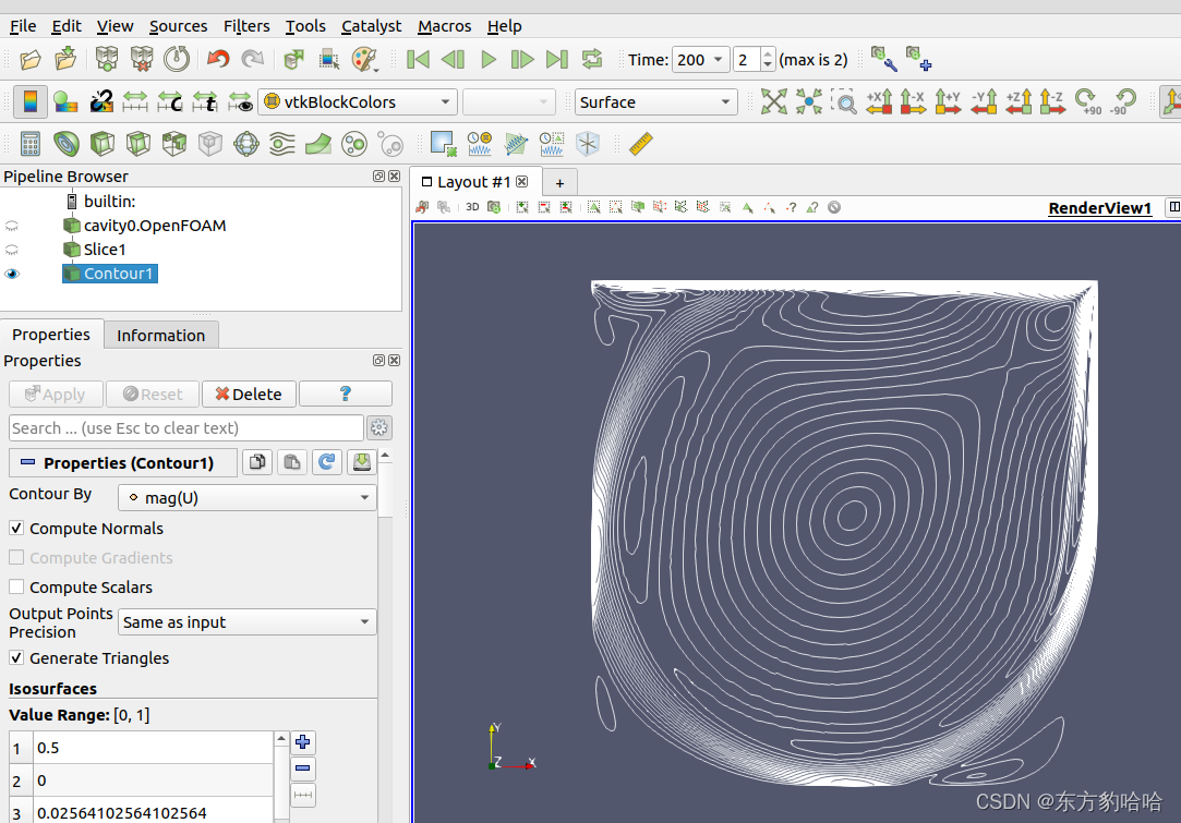 OpenFOAM中的cavity算例在paraview中取速度等值线_paraview云图等值线-CSDN博客