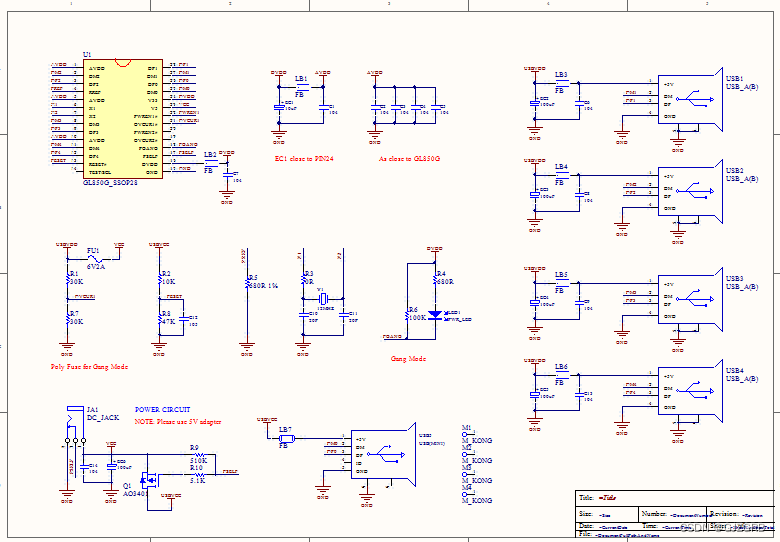 基于GL850G芯片设计USB2.0 4端口HUB硬件评估板硬件（原理图+PCB）工程文件_gl850g原理图-CSDN博客