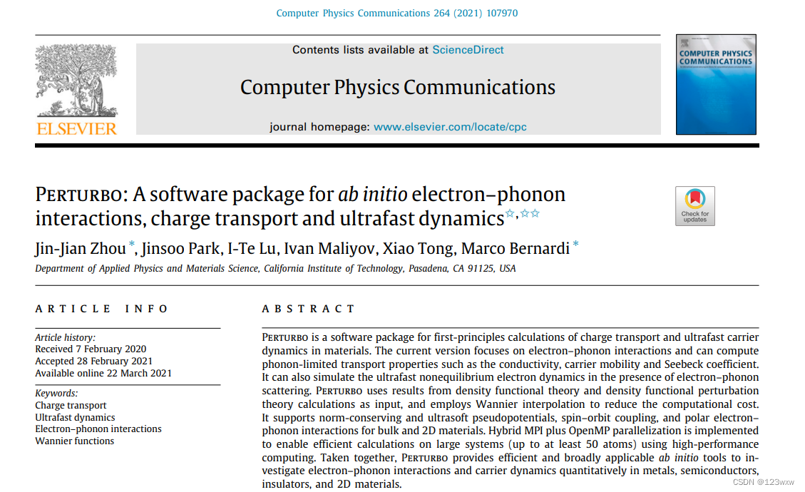 【文献分享】Perturbo 程序：用于电子-声子相互作用，电荷传输和超快动力学的软件包-CSDN博客