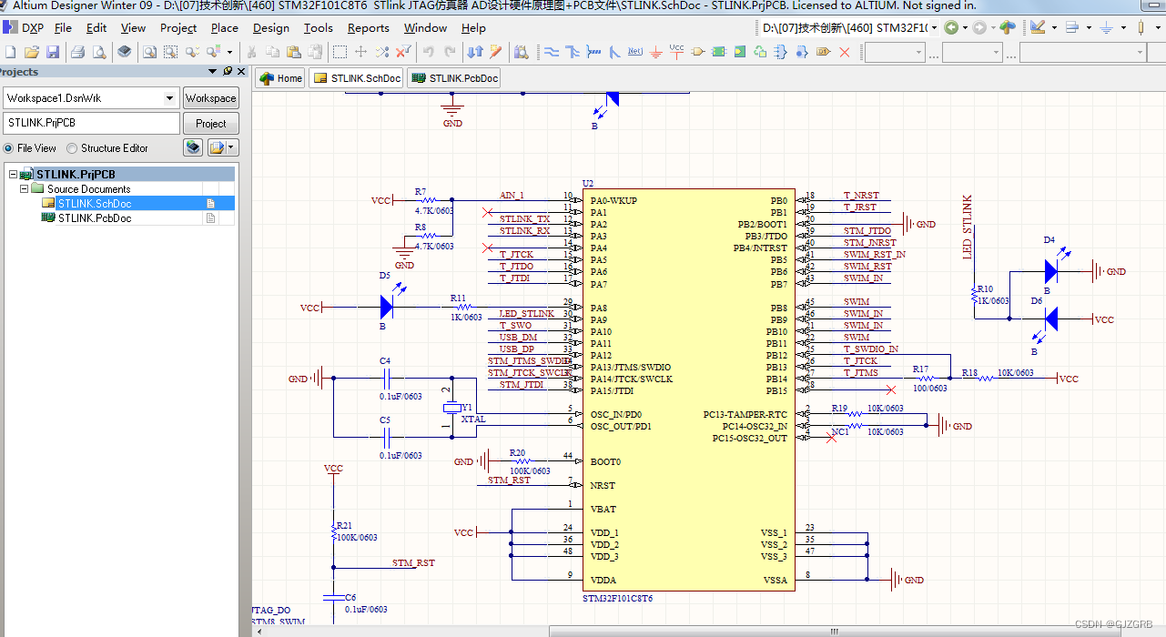 基于STM32F101C8T6单片机设计STlink调试接口板硬件（原理图+PCB）工程文件_stlink pcb-CSDN博客