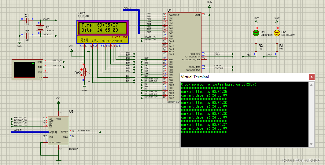 Proteus8 0仿真应用设计（六十三）基于stm32cubemx、stm32f103c8t6 、freertos、ds12887时钟芯片（并口）的时钟应用设计仿真 Ds12887
