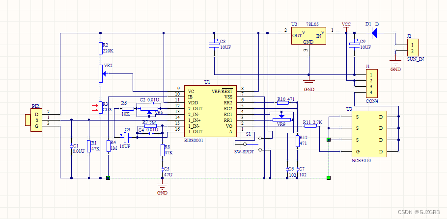 基于BISS0001设计人体红外感应开关评估板硬件（原理图+PCB）工程文件,AD09设计的工程文件_biss0001人体感应模块原理图-CSDN博客