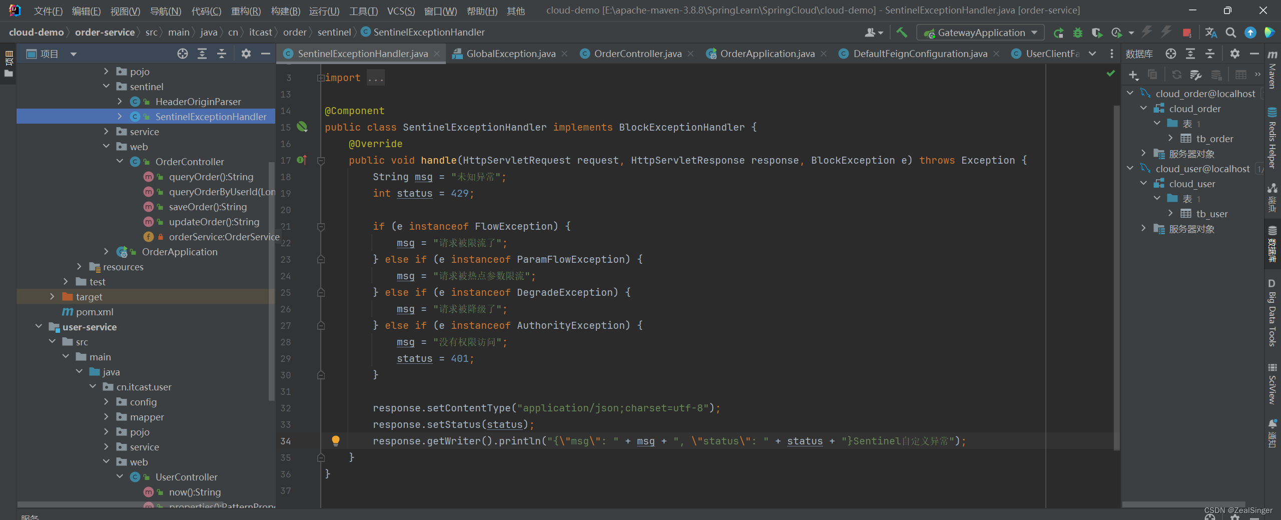 【Java】Sentinel自定义异常和全局异常处理器_sentinel 配置了全局异常如何获取本身的异常-CSDN博客