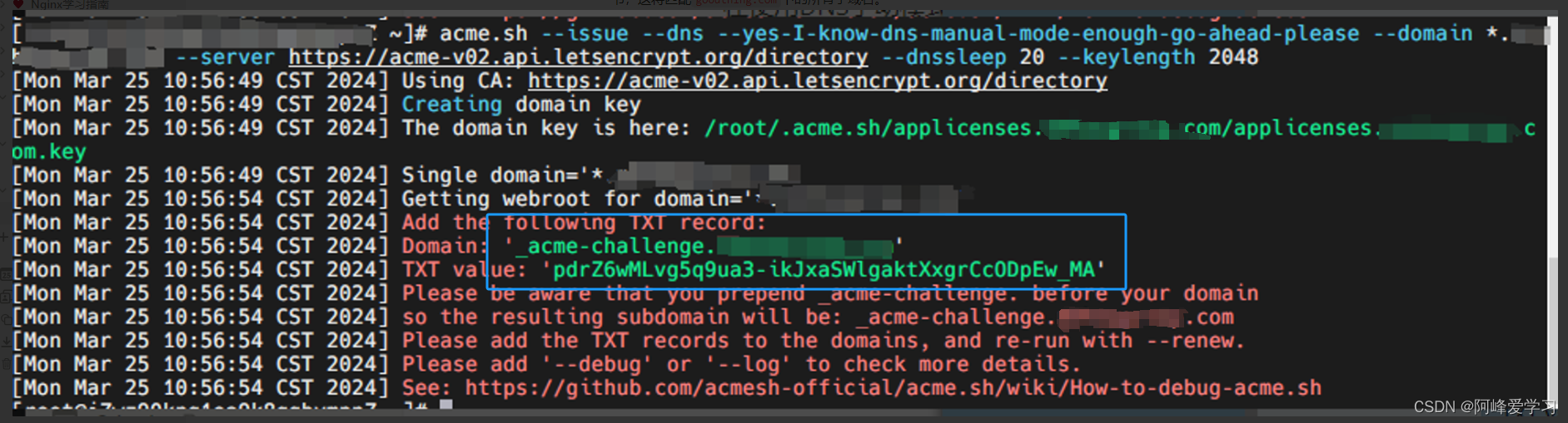 使用acme sh(手动验证)生成Let‘s Encrypt 证书_acme.sh 通配符证书-CSDN博客
