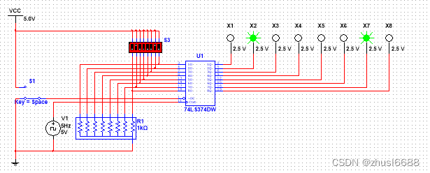 Multisim14.0仿真应用设计（七十四 ）74LS374 具有三态输出的D触发器应用仿真-CSDN博客