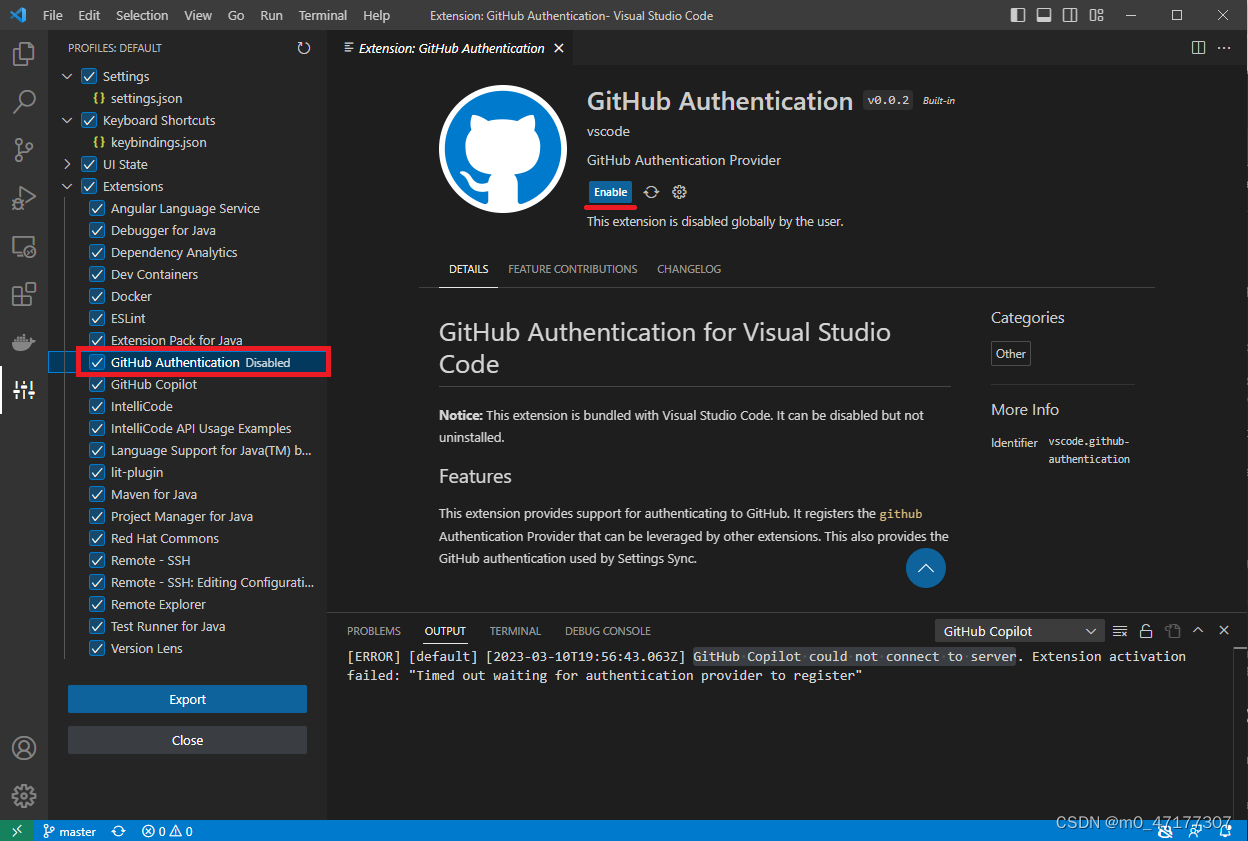 vscode激活GitHub Copilot报错，登录不了github_extension activation failed: "timed out waiting fo-CSDN博客
