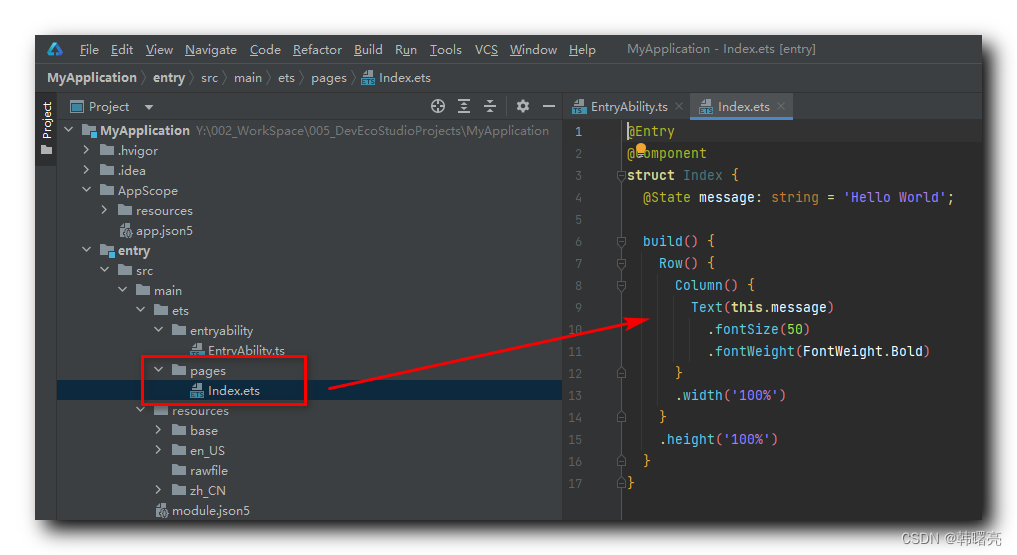 【OpenHarmony】OpenHarmony 开发基础 ② ( DevEco Studio 常用工具 | 参考文档 | 预览器 | 检查器 | 项目文件结构 | Index.ets 首界面 ...
