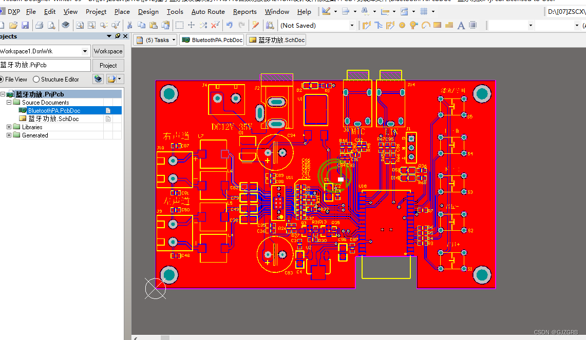 基于蓝牙接收模块的TPA3110音频功放板ALTIUM设计硬件原理图+PCB+封装库文件_tpa3110 电路-CSDN博客