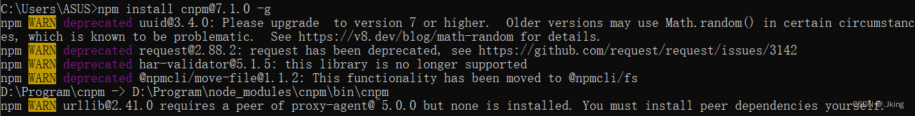 npm WARN deprecated uuid@3.4.0: Please upgrade to version 7 or higher.安装cnpm报错_更新uuid版本-CSDN博客