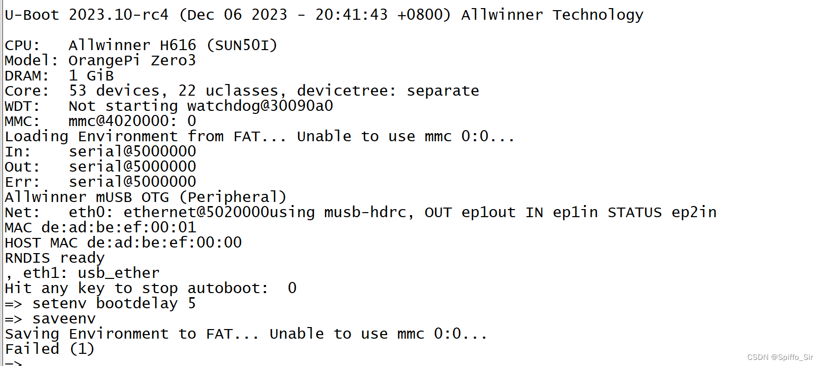 【Spiffo】防傻防呆Tips——Saving Environment to FAT... Unable to use mmc 0:0...解决_loading environment ...