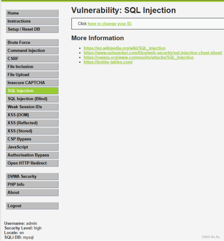 Dvwa Sql Injection模块展开实验利用kali Linux对dvwa的sql Injection模块展开实验包括 6low等级 Csdn博客