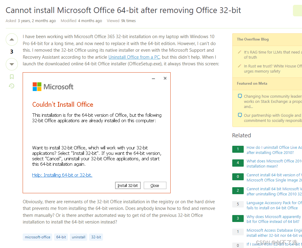 Cannot Install Microsoft Office 64 bit After Removing Office 32 bit Cannot Install Microsoft Office 64 bit After Removing Office 32 bit