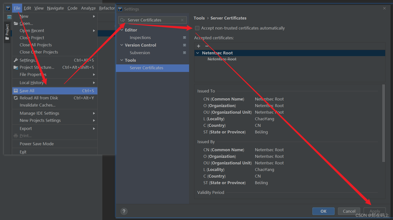 idea 弹出Server‘s certificate is not trusted 如何关闭_idea弹出不受信任的证书-CSDN博客